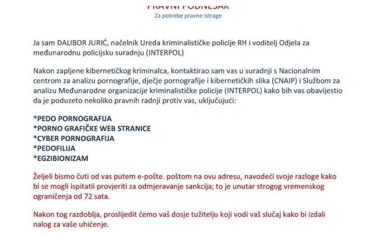 FOTO / Važno upozorenje iz policije: Ne nasjedajte na ovaj mail, u ...
